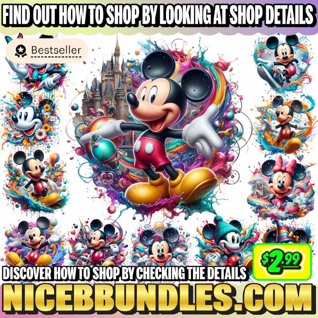 12 PNG Mickey Mouse Splash and Watercolor Digital Design PNG File for ...