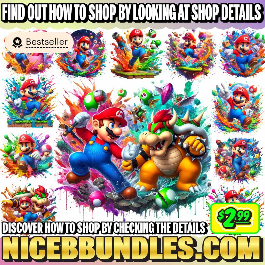 12 PNG Super Mario Splash and Watercolor Digital Design PNG File for ...