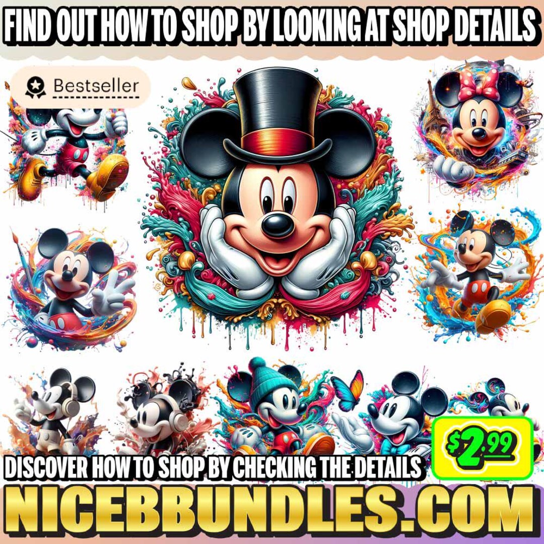 10 PNG Mickey Mouse Splash and Watercolor Digital Design PNG File for ...
