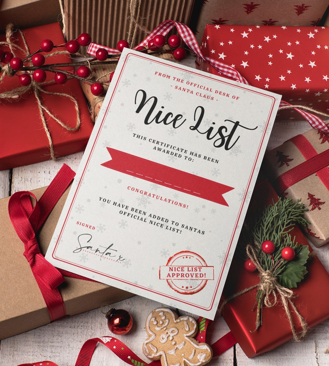 Santas Nice List Certificate UK A4 Instant Download PRINTABLE - Etsy
