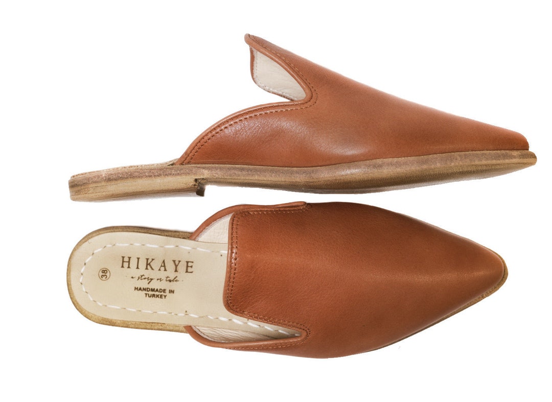 Cognac Handmade 100% Genuine Leather Mules, Women's Leather Mules ...