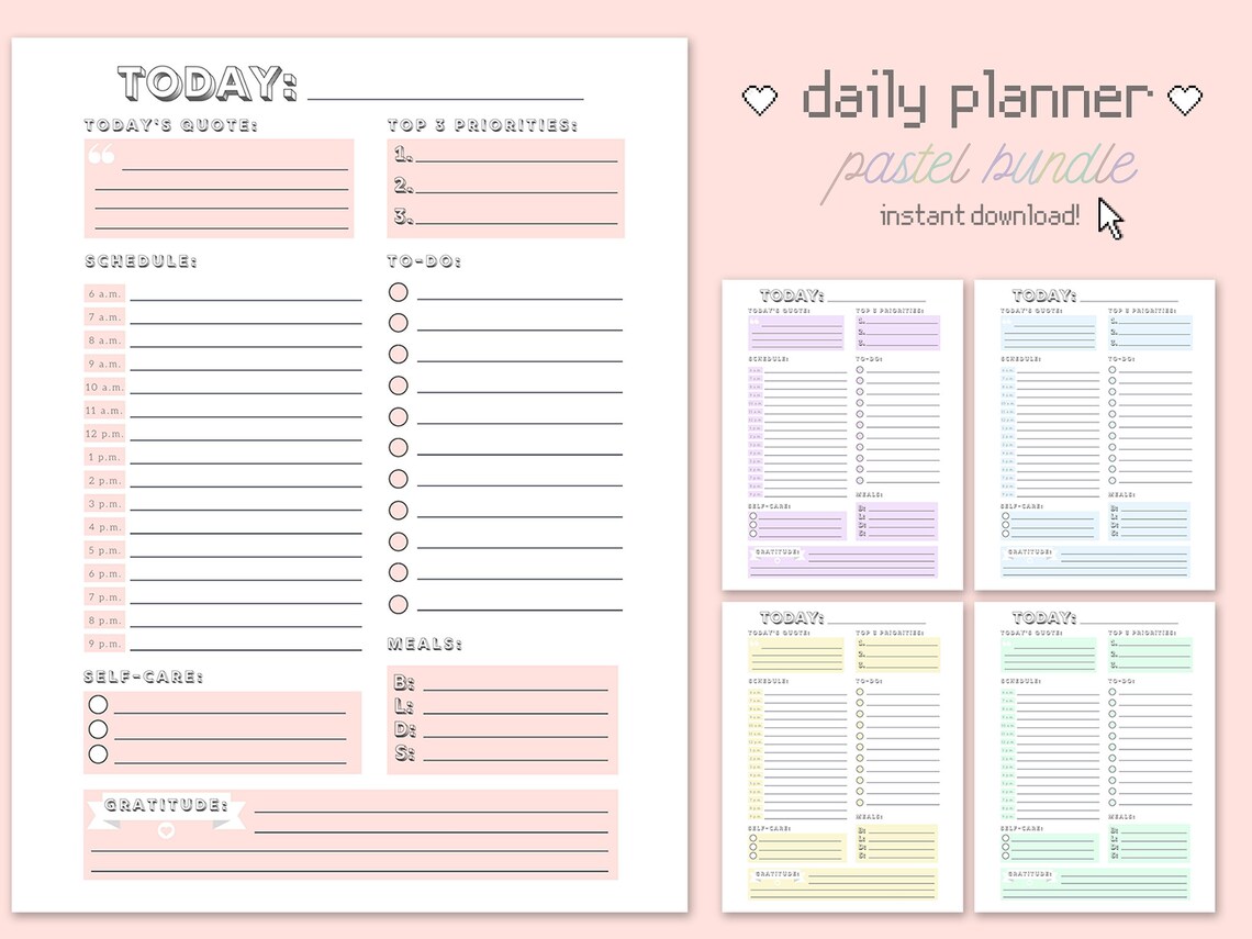 PRINTABLE Daily Planner Bundle, Pastel PDF Instant Download - Etsy