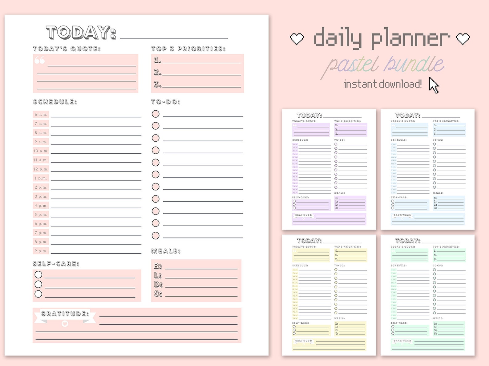 PRINTABLE Daily Planner Bundle, Pastel PDF Instant Download - Etsy