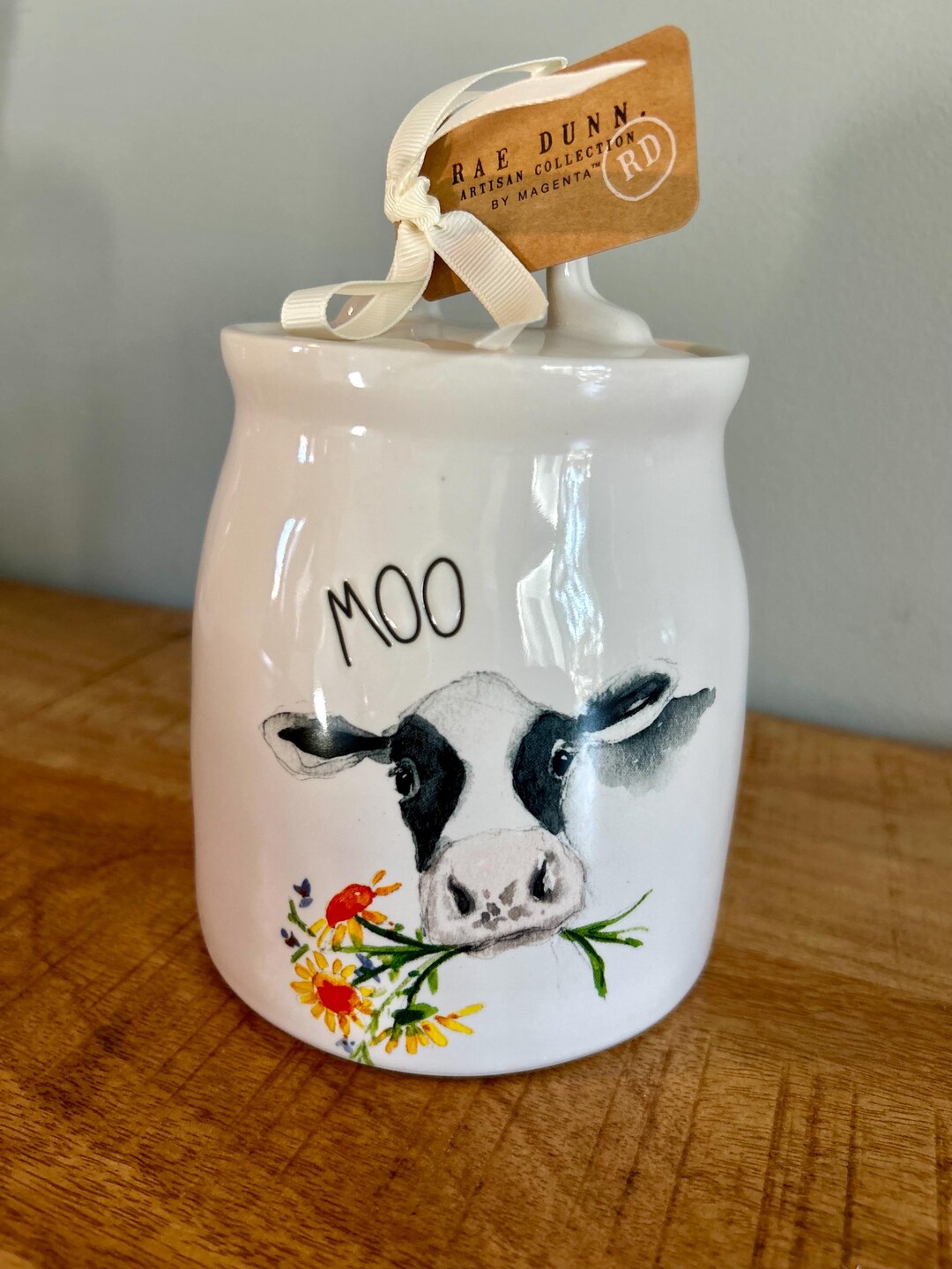 Rae Dunn Farm Line Collection: "moo" Mini Jar With Cow and Floral Image ...