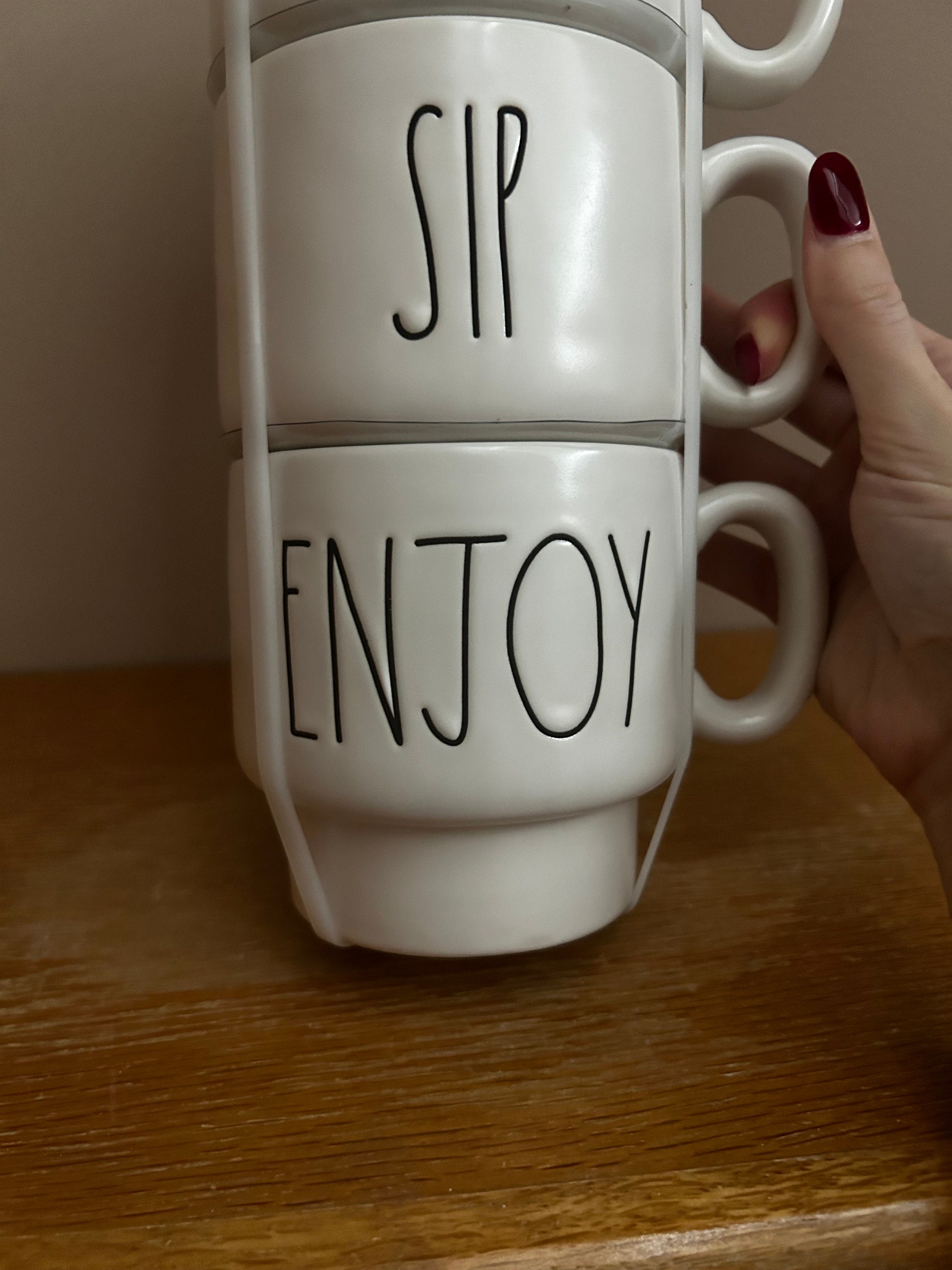 Rae Dunn Stackable Mugs: Brew Sip Enjoy - Etsy