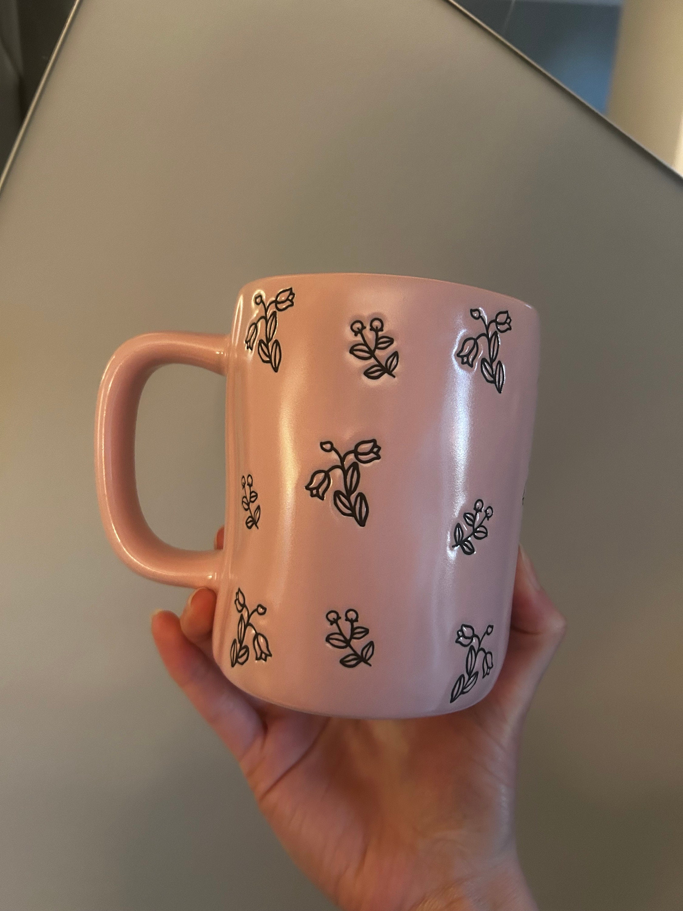 Rae Dunn rejoice Pink Coffee Mug With Floral Design - Etsy