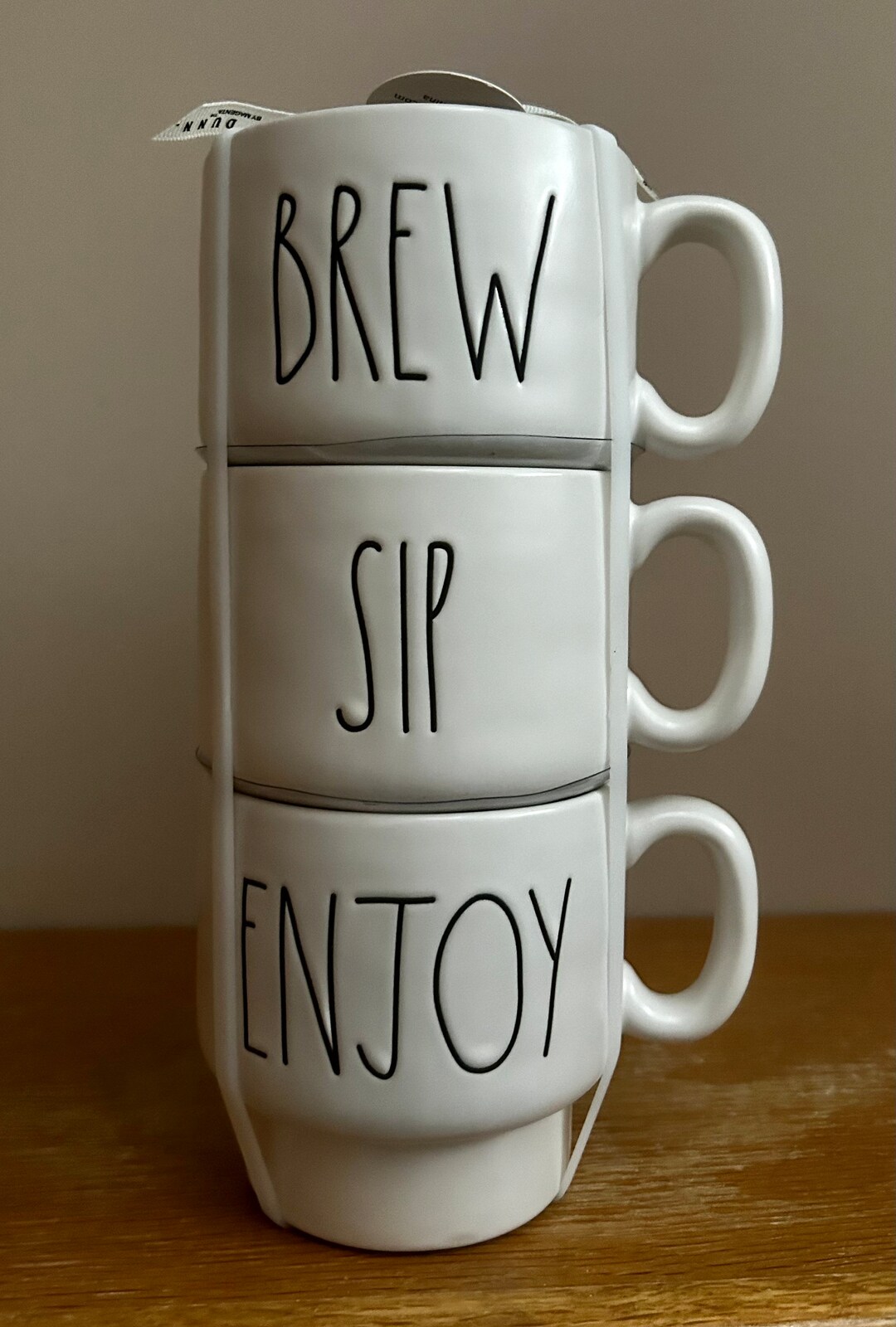 Rae Dunn Stackable Mugs: Brew, Sip, Enjoy - Etsy