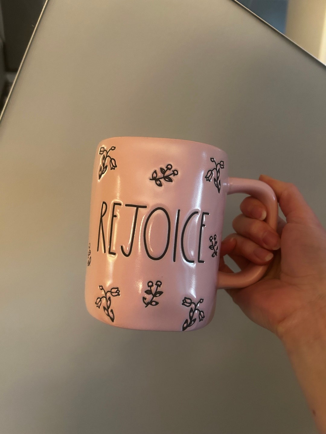 Rae Dunn rejoice Pink Coffee Mug With Floral Design - Etsy