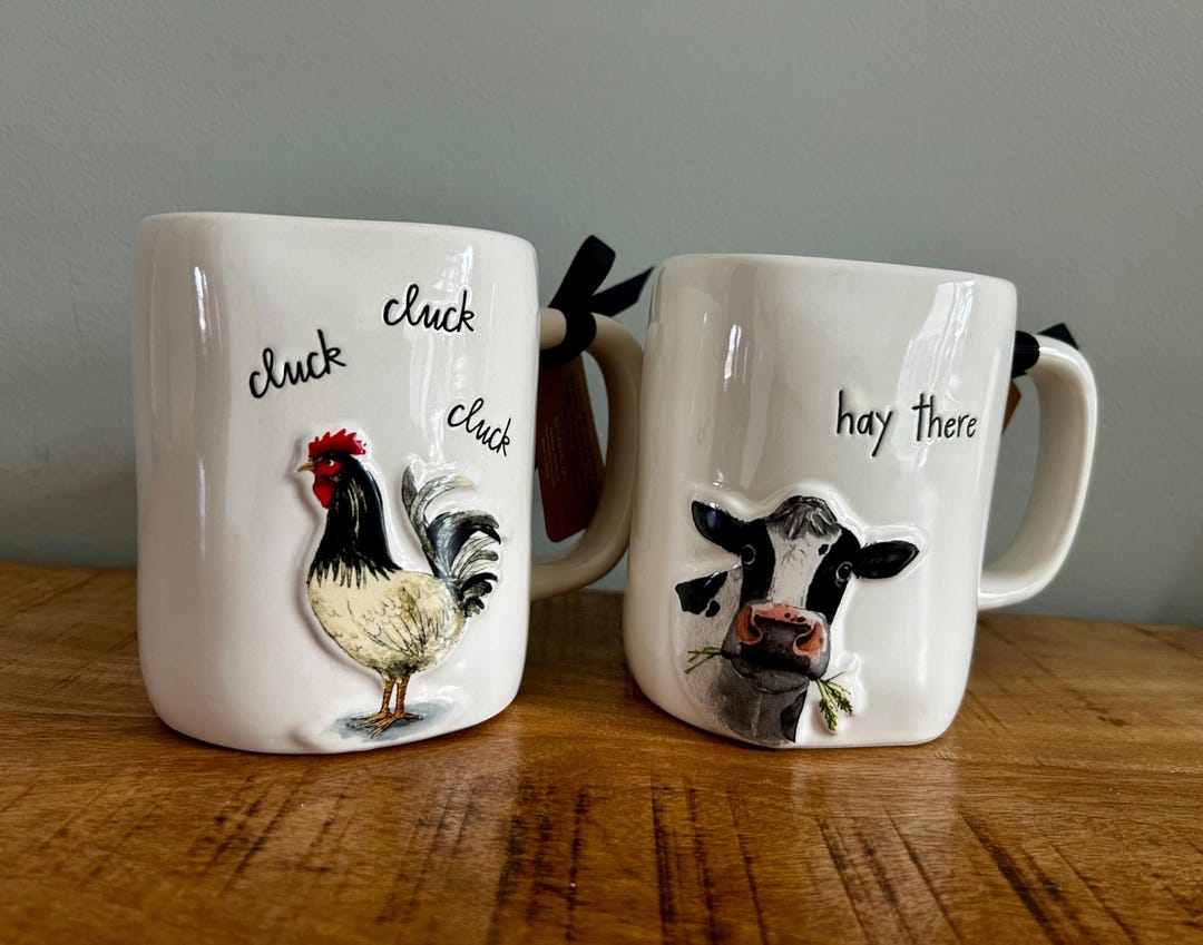 Rae Dunn Farmhouse Coffee Mug: "hay There" Cow or "cluck" Chicken - Etsy