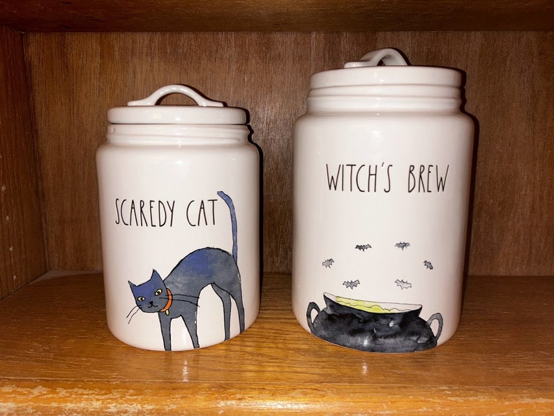 Rae Dunn: Halloween "scaredy Cat" + "witch's Brew" + “the Witch is In” Canisters - Etsy