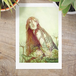 Signed Art Print gaze Fantasy Art Water Nymph Naiad Artwork Waterlily ...