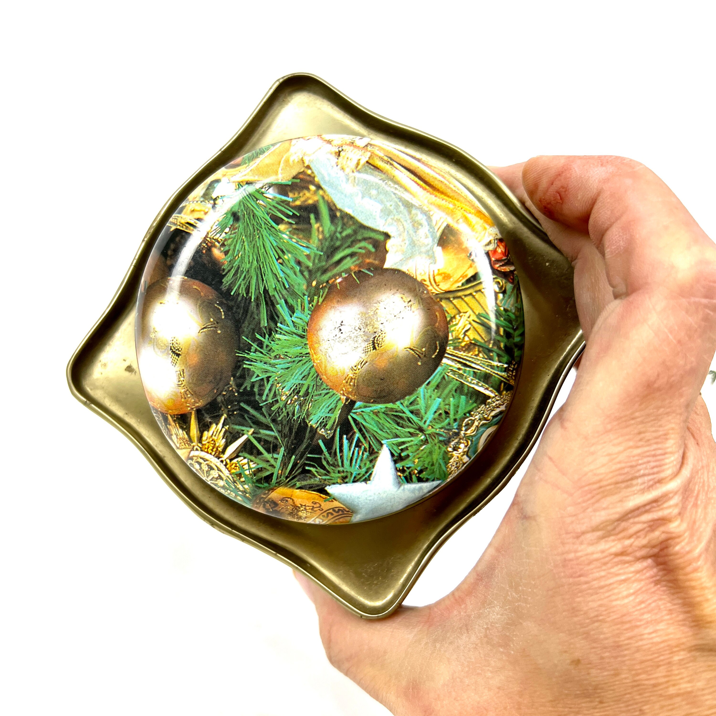 Beautiful Vintage Holiday Square Tin Box With Round Lid - Etsy