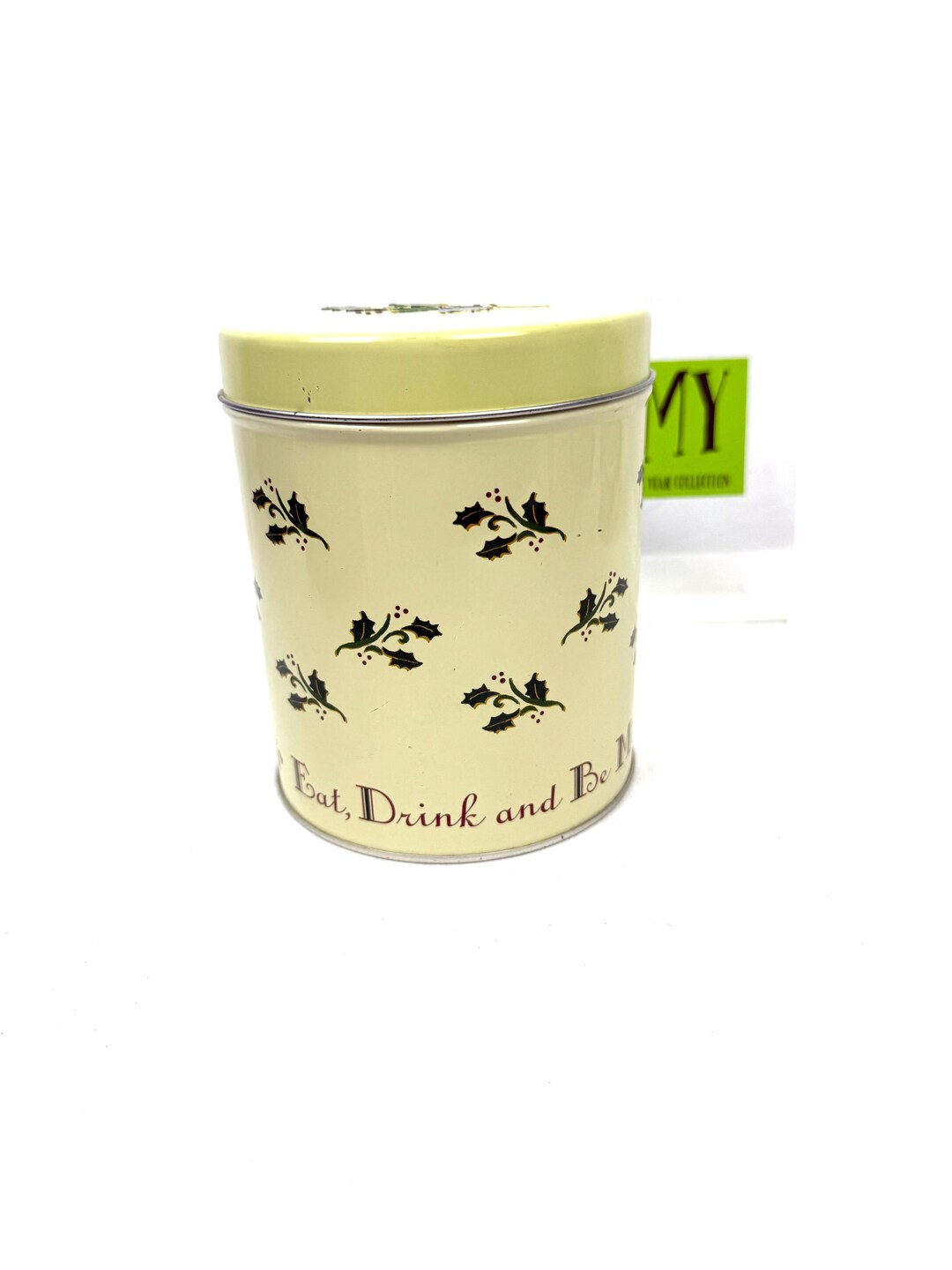 Vintage Tin Canister - Cylinder Tin Can With Holly Motif - Eat Drink ...