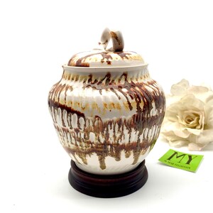 Exclusive Vintage Porcelain Pottery Jar With Lid Carved Drip Brown ...