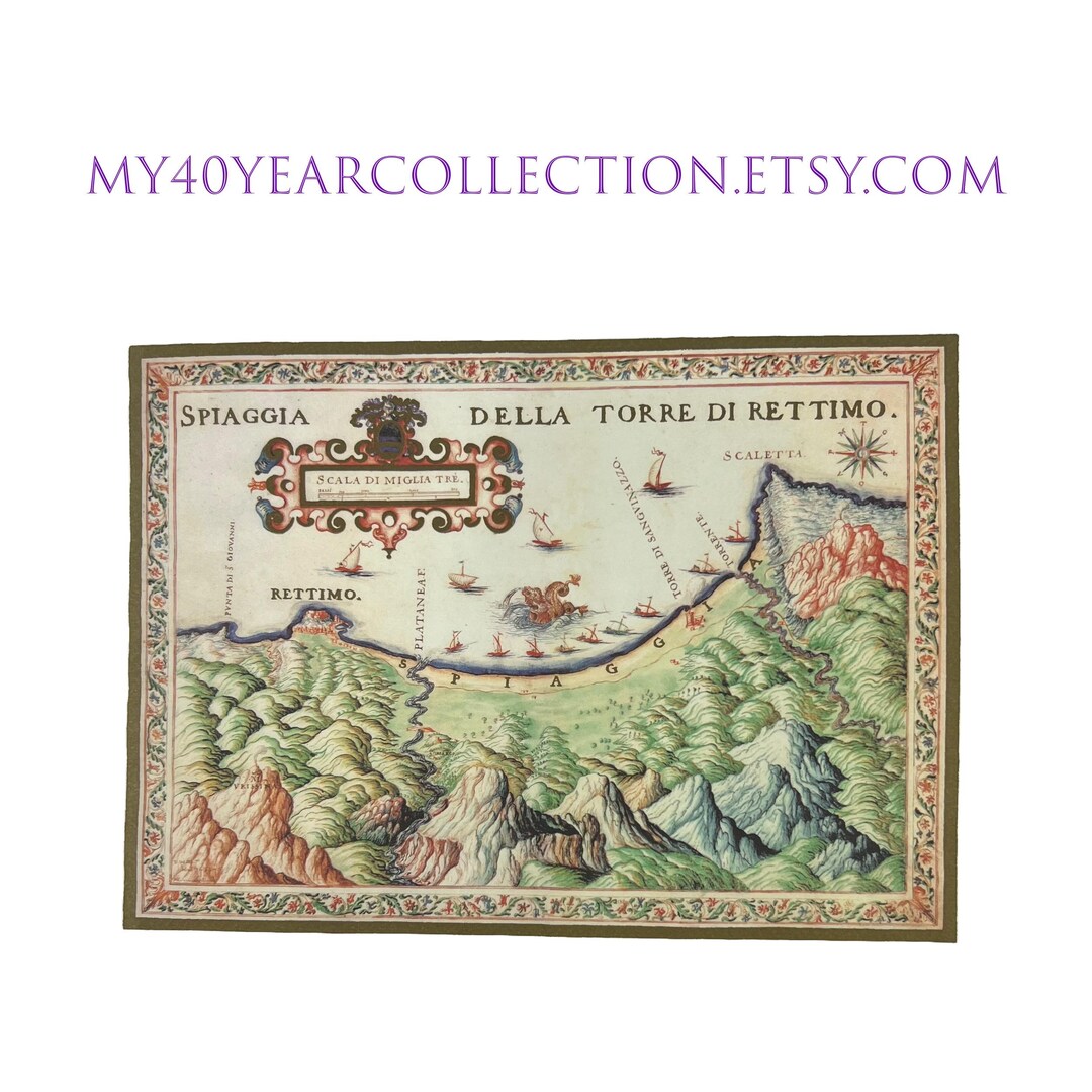 Vintage Map Print - Spiaggia Della Torre Di Retimo - Greece - Francesco ...