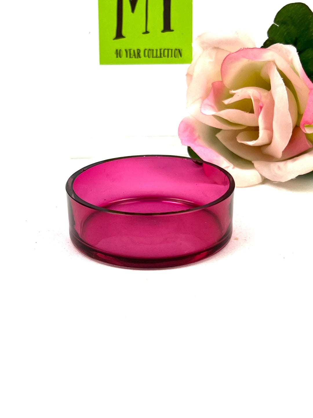 Antique Glass Dish Round Small Raspberry Glass Dish Insert for Sterling ...