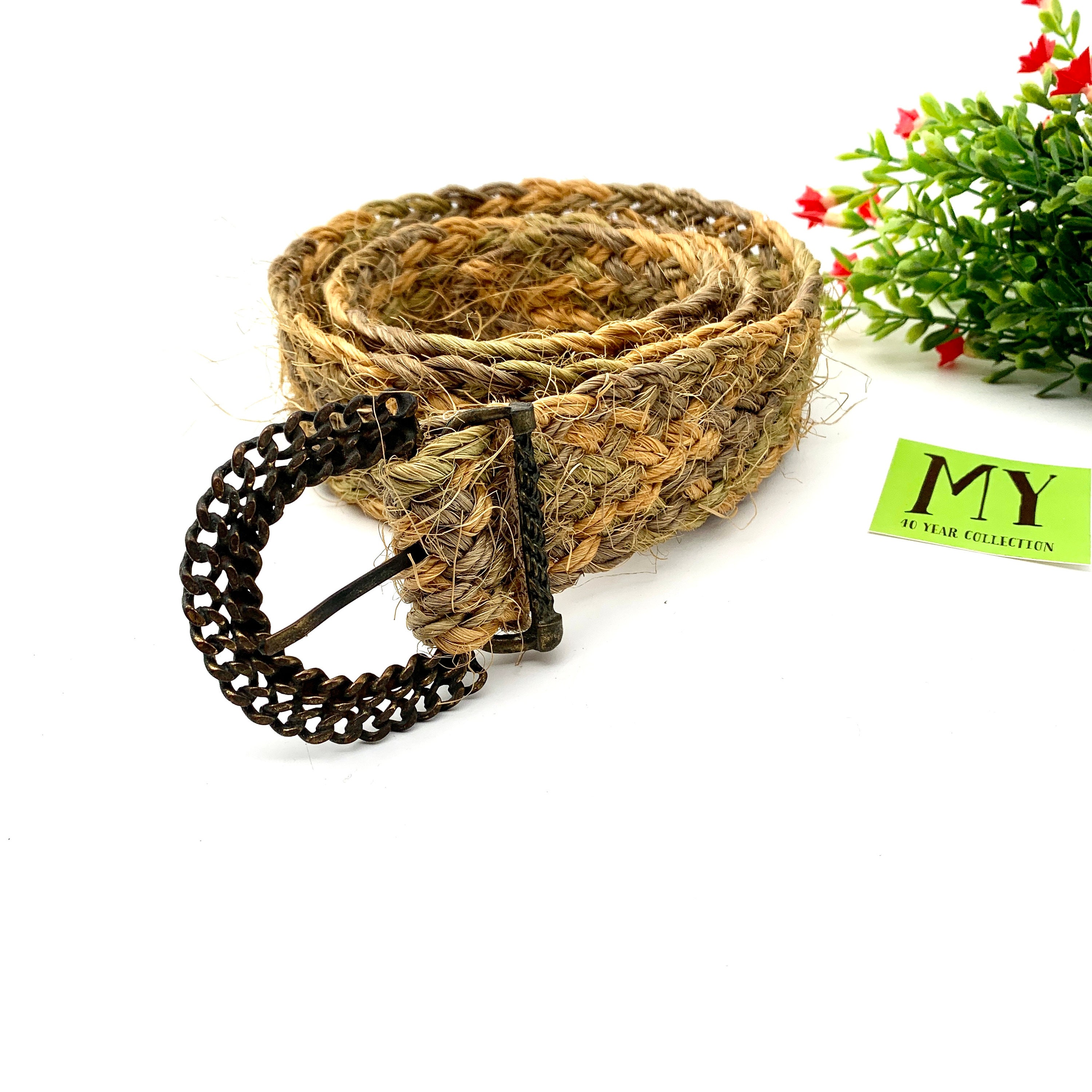 Vintage Braided Jute Belt: Natural Twine With Brass Buckle - Etsy