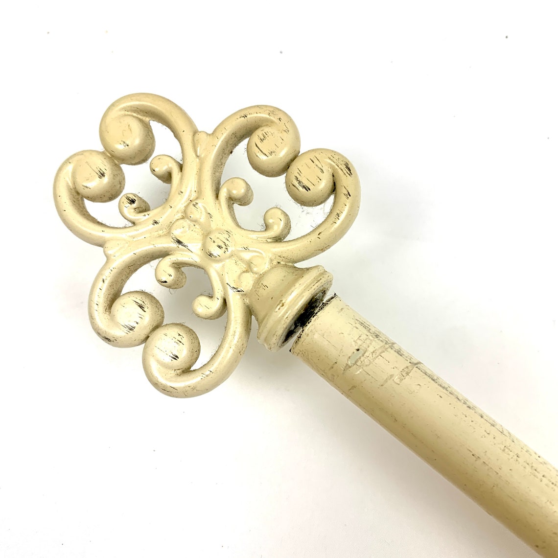 Vintage Antique White Fixed Curtain Rod Brass Finial Fleur De - Etsy