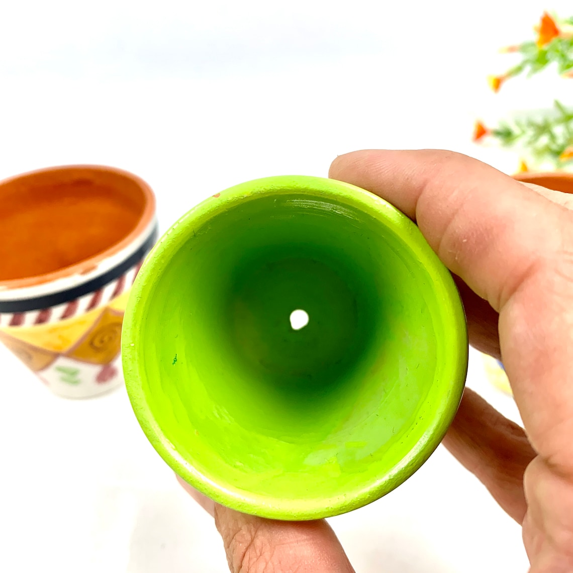Vintage Set of Three Mini Painted Terra Cotta Pots Indoor Mini - Etsy