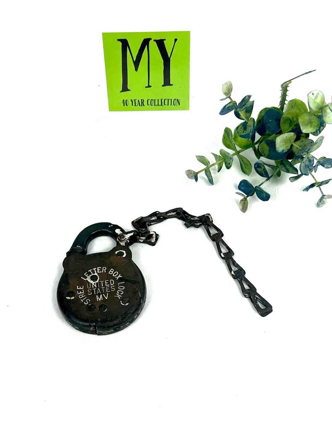 Antique Lock - United States Street Letter Box MV Lock With Chain - NO ...