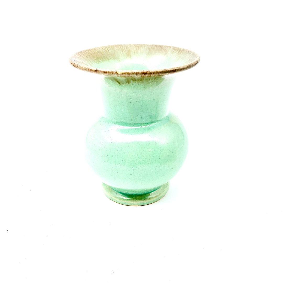 Beautiful Vintage Two Tone Pottery Vase Aqua Green With Brown Drip Vase ...