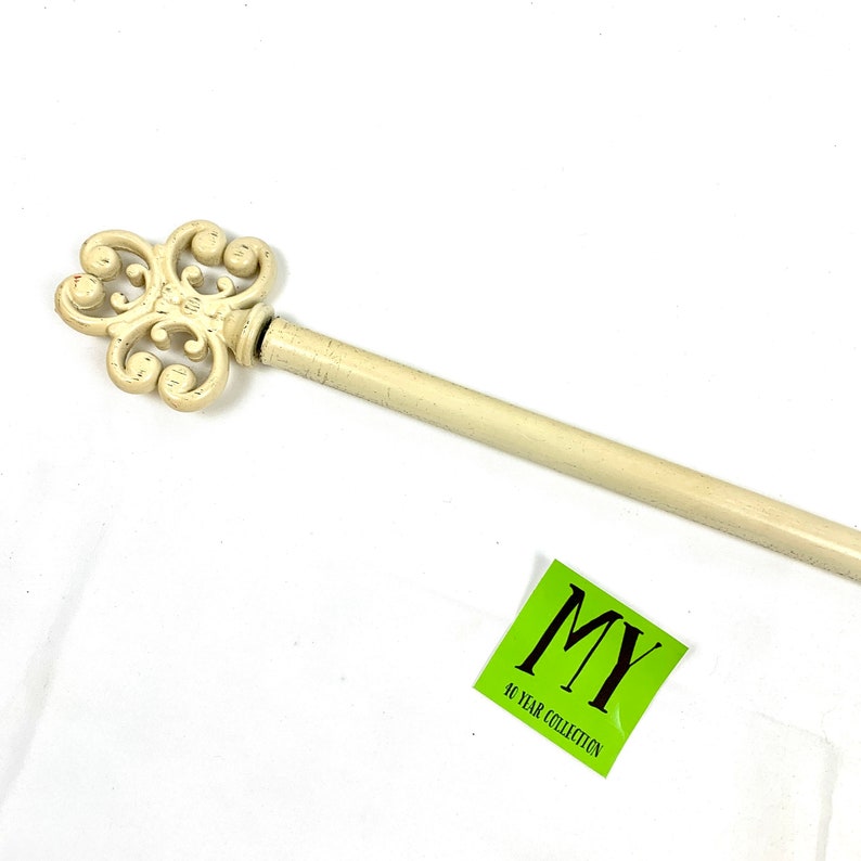 Vintage Antique White Fixed Curtain Rod Brass Finial Fleur De - Etsy
