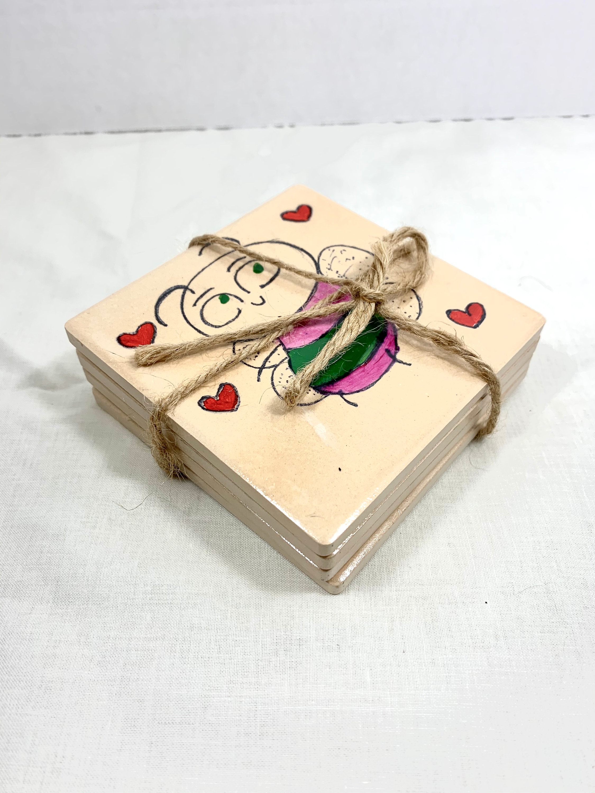 Hand Painted Ceramic Tile Coaster Whimsical Coasters Eclectic - Etsy