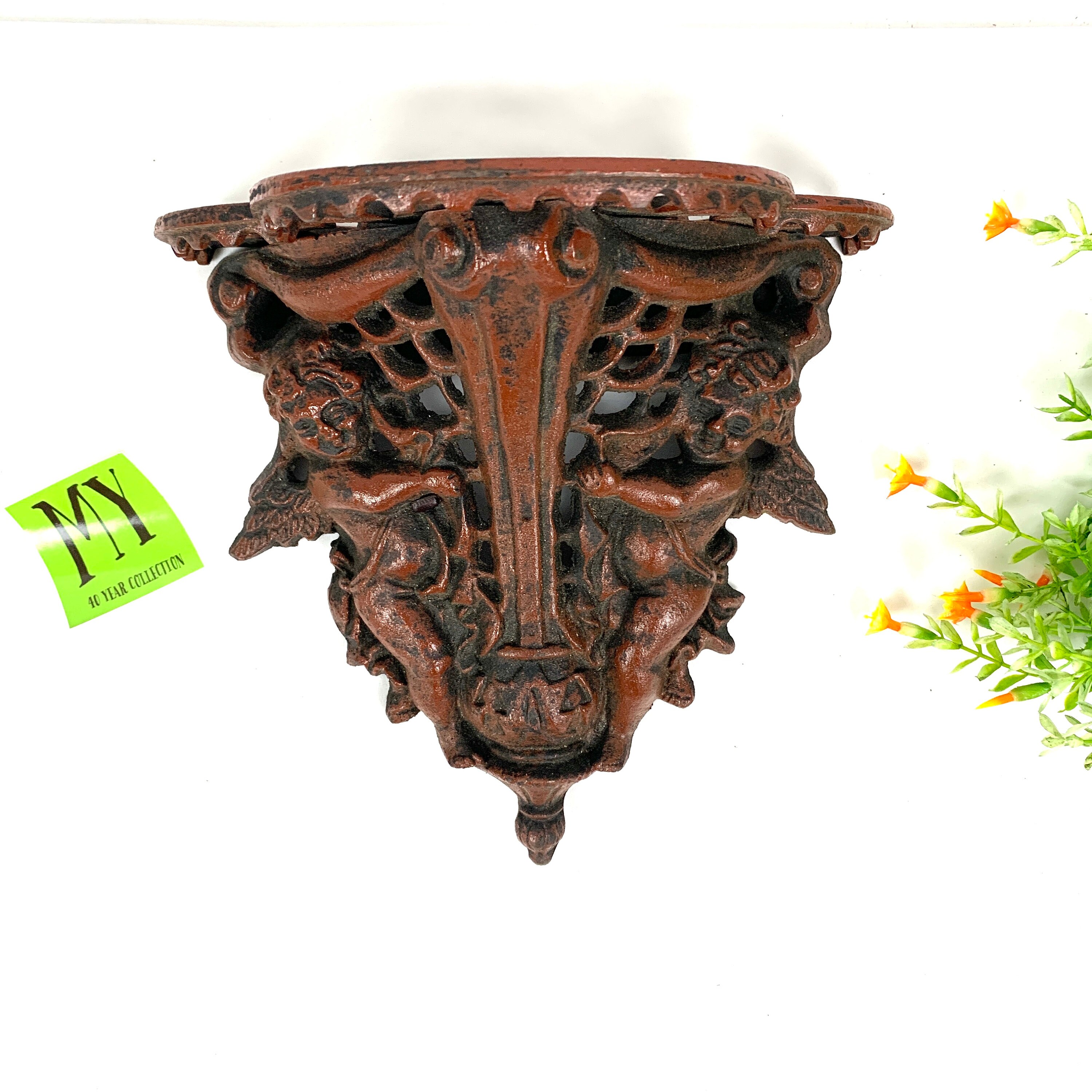 Vintage Art Deco Cast Iron Angel Sconce - Aged Brick Color - Etsy