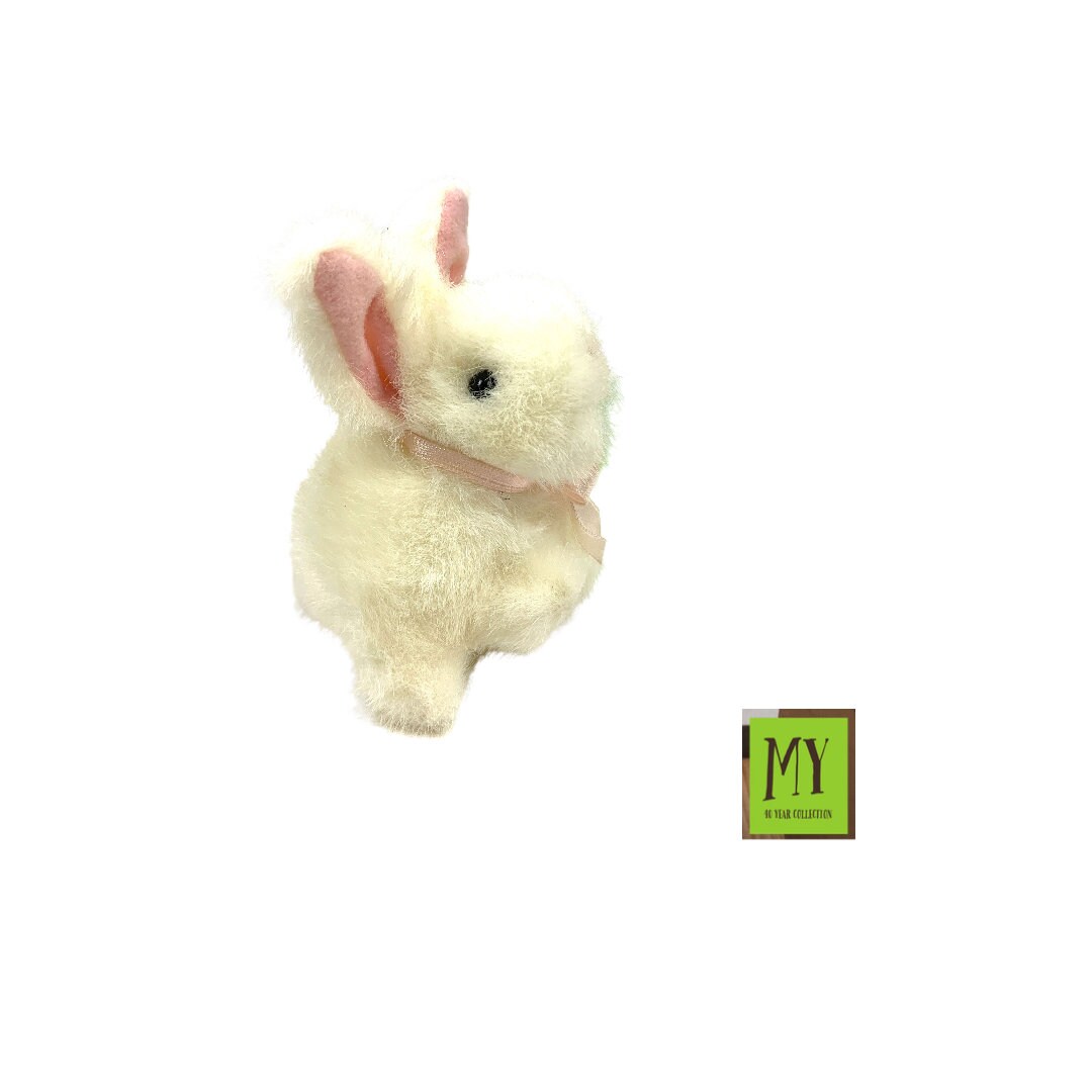 Vintage Fuzzy Little Bunny Toy off White and Pink Bunny Pink Bow ...