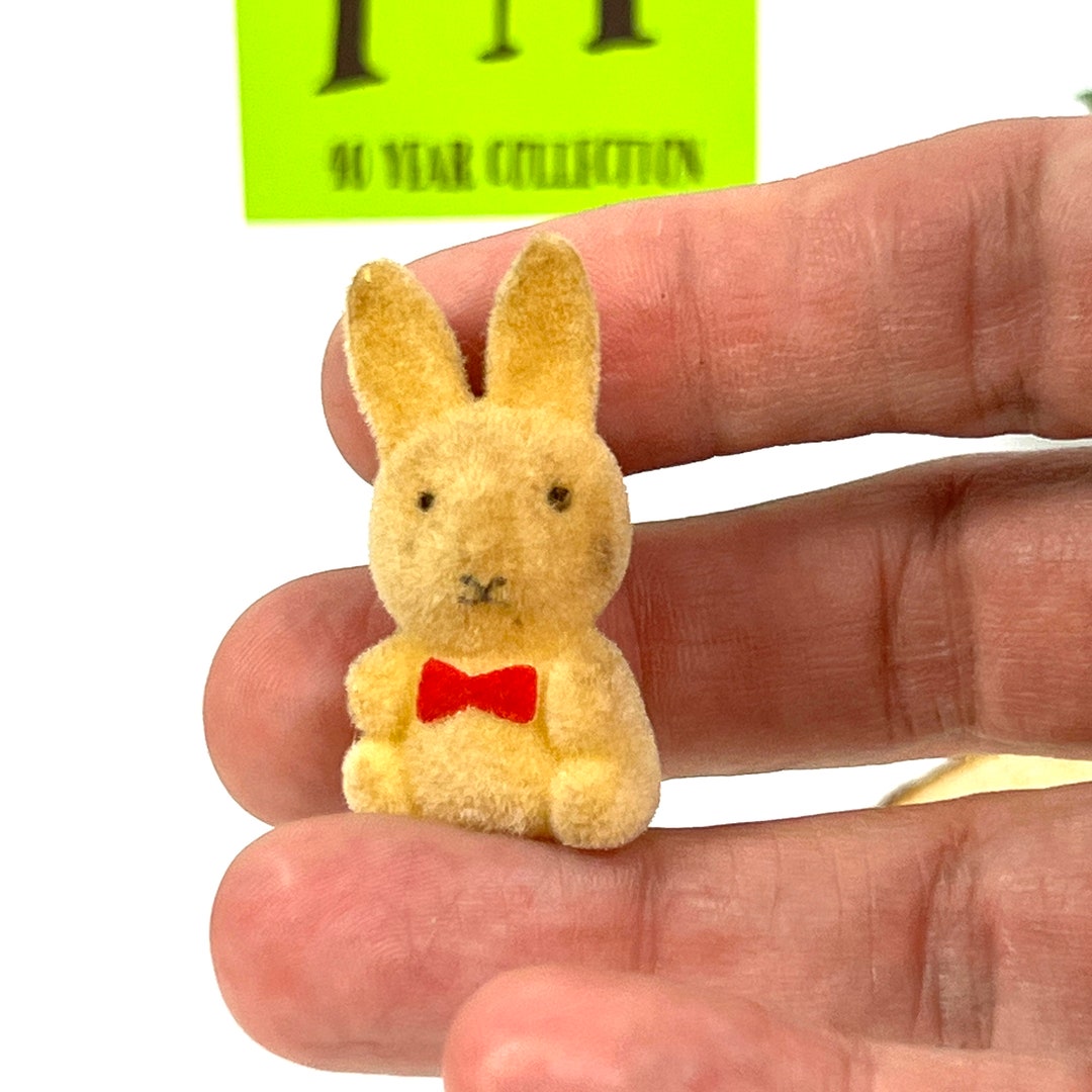 Vintage Miniature Fuzzy Bunny With Red Bow Figurine - Bunny Decor ...