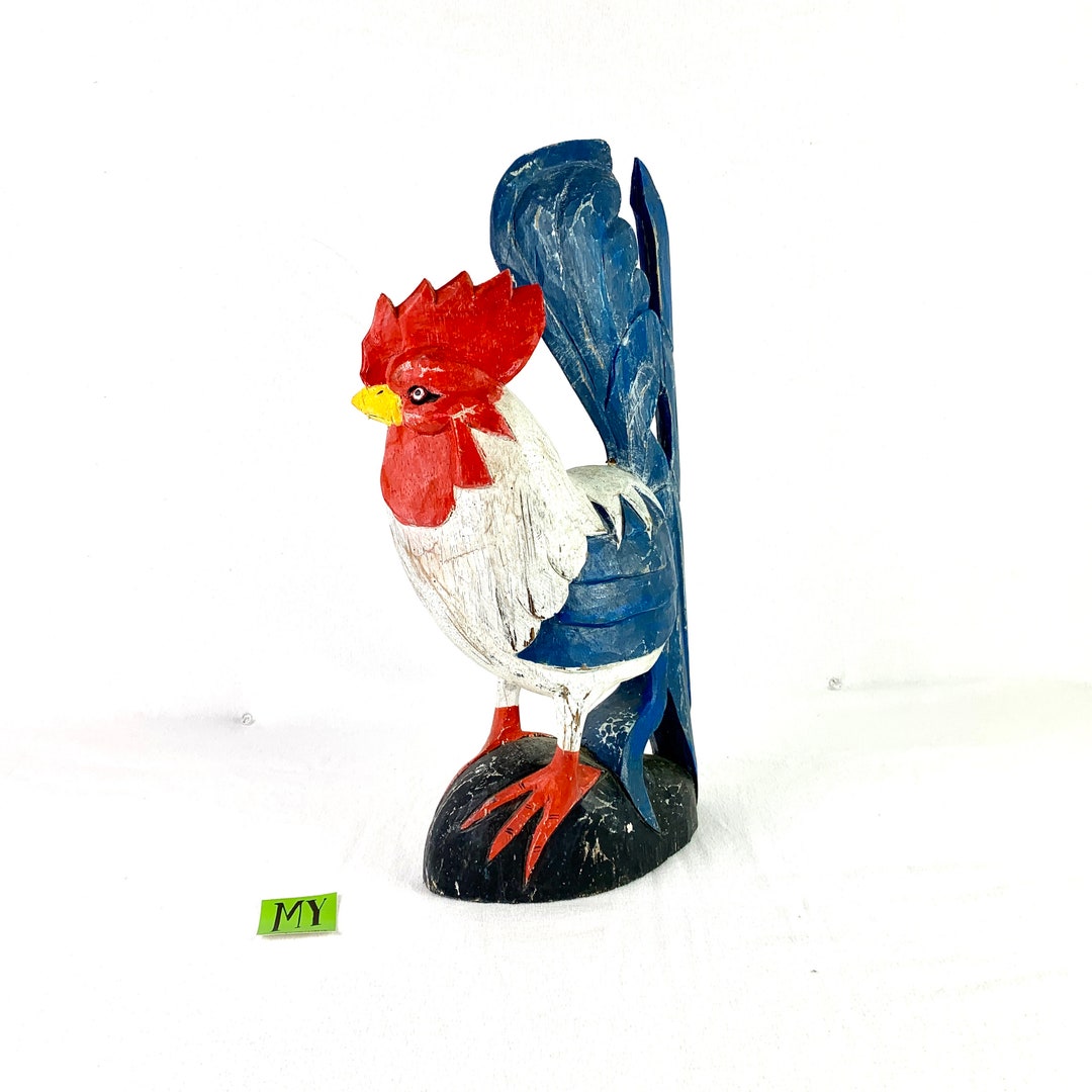 Vintage Tall Carved Wooden Rooster Made in Mexico Americana Red White ...