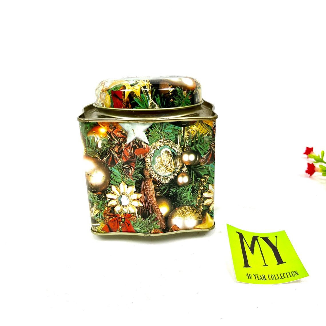 Beautiful Vintage Holiday Square Tin Box With Round Lid - Etsy