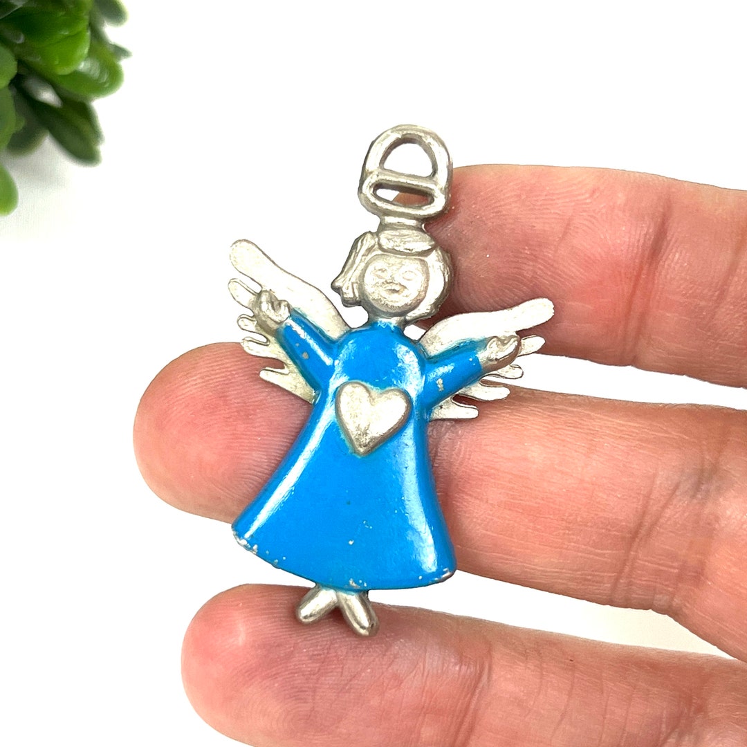 Vintage Angel Charm - Pendant - Metal Angel Charm - Blue Dress With ...