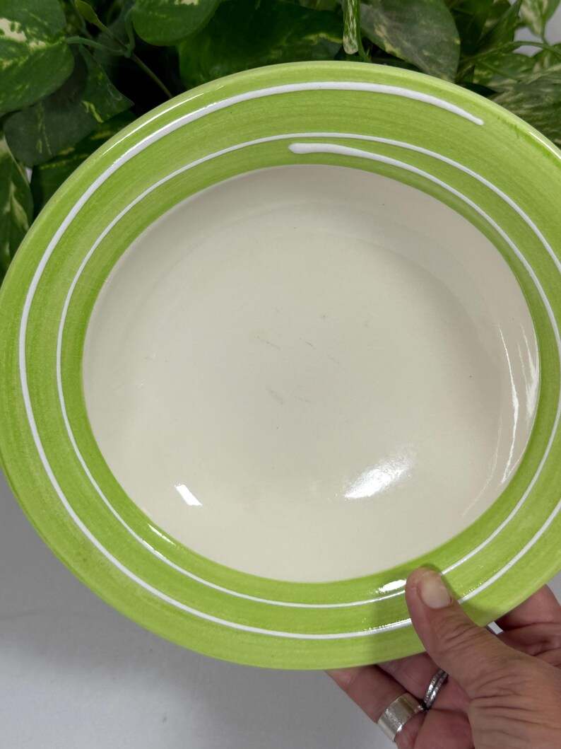 Vintage Amertoneware Mallory Green Rim Serving Bowl Mid Century Modern ...