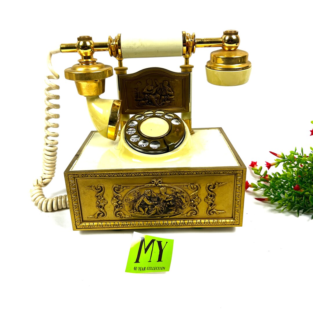 Vintage Decorative Victorian Deco Tel Rotary Telephone Cream and Gold ...
