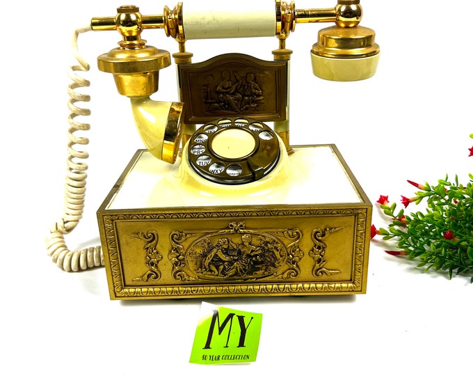 Vintage Decorative Victorian Deco Tel Rotary Telephone Cream and Gold ...