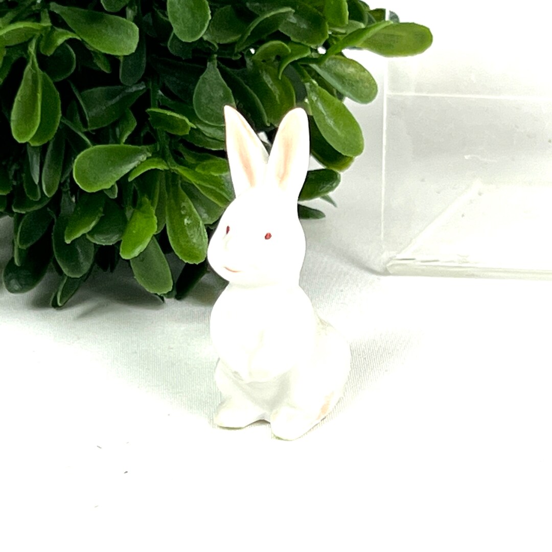 Vintage Miniature Porcelain White Bunny Rabbit Figurine - Red Eyes ...