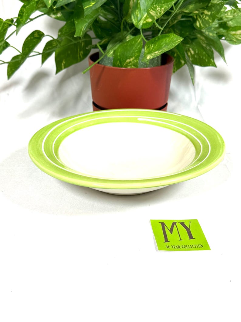 Vintage Amertoneware Mallory Green Rim Serving Bowl Mid Century Modern ...