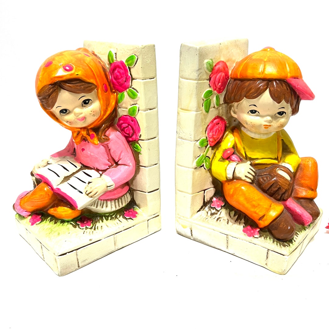 Adorable Vintage Boy and Girl Bookends, Twin Room Decor, Rare Vintage ...