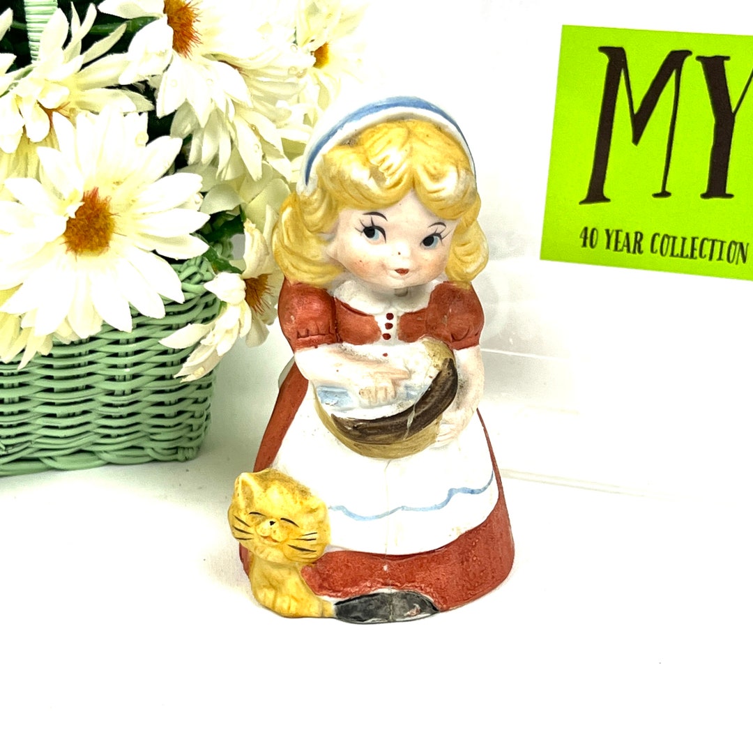 Vintage Merri Belle Figurine Bell: Girl With Basket and Cat - Etsy
