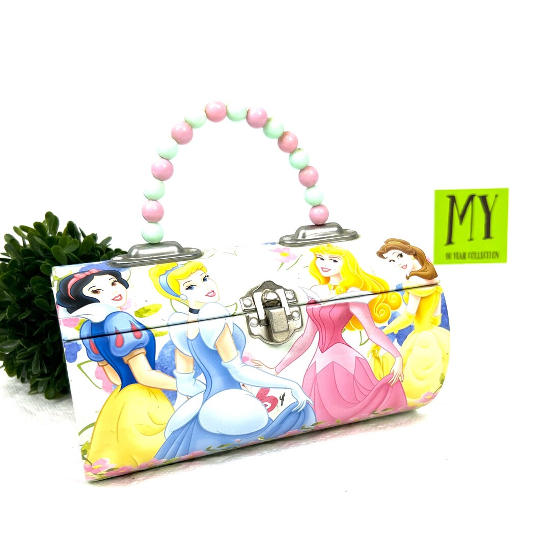 Vintage Disney Princess Tin Box Purse – Beaded Handle – Cylinder Shape ...