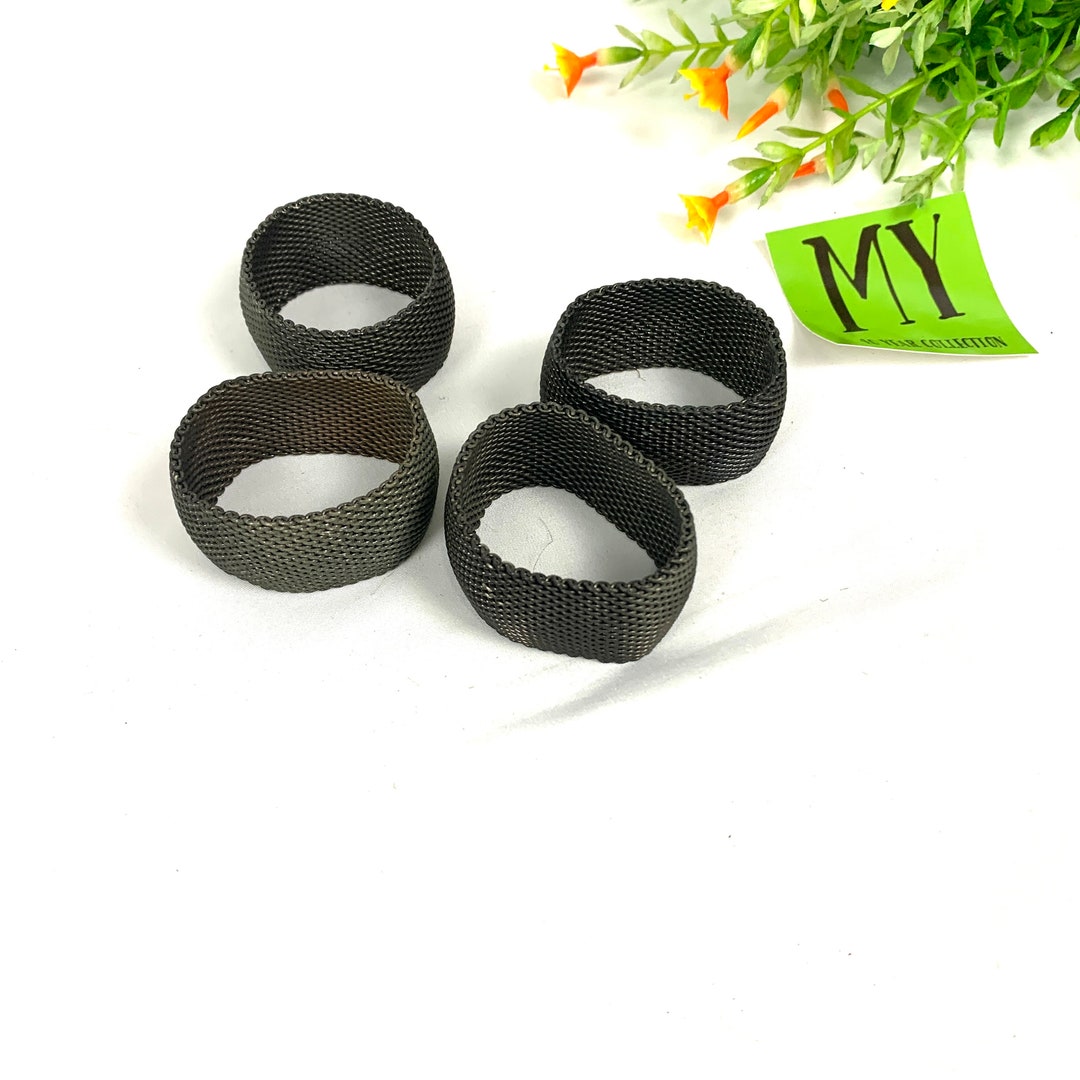 Rustic Vintage Mesh Aged Bronze Napkin Rings Dark Color Metal Napkin ...
