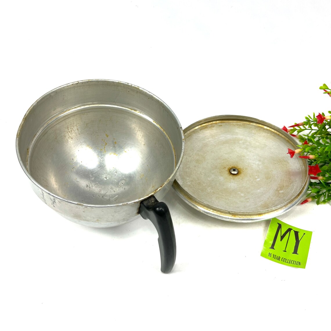 Vintage Rare Aluminum Round Bottom Cooking Pot With Black - Etsy
