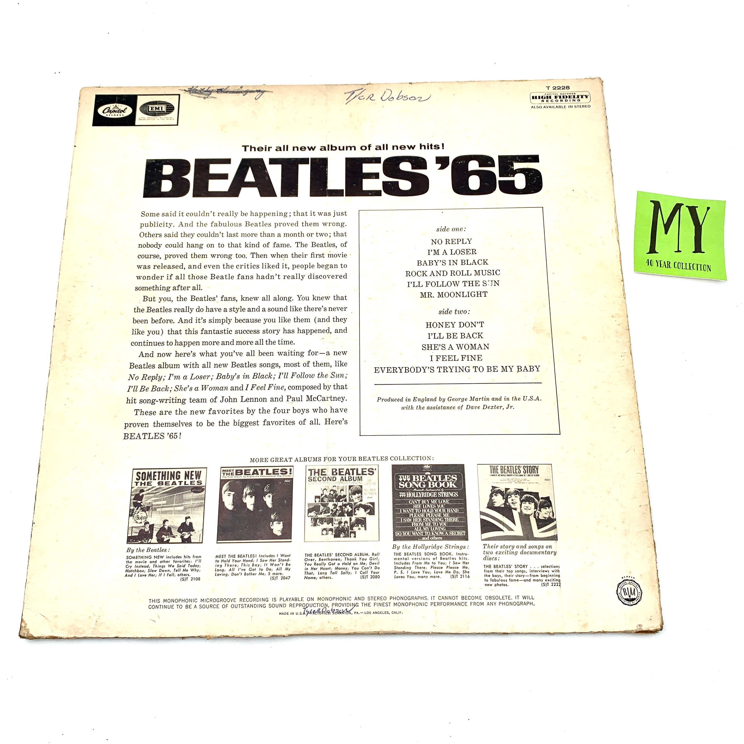 The Beatles '65 Vinyl LP Record Capitol Records 1964 Collectible Vinyl ...