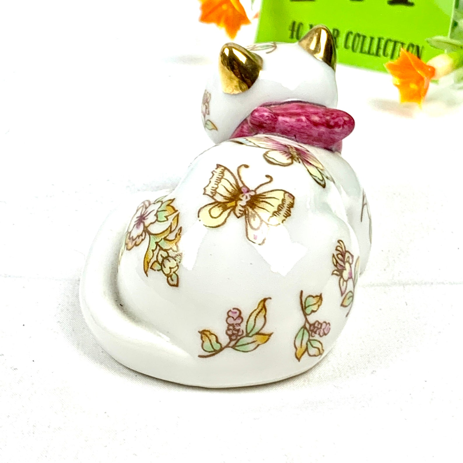 Vintage Franklin Mint Satsuma Cat Curio Cabinet Cat Figurine Pink ...