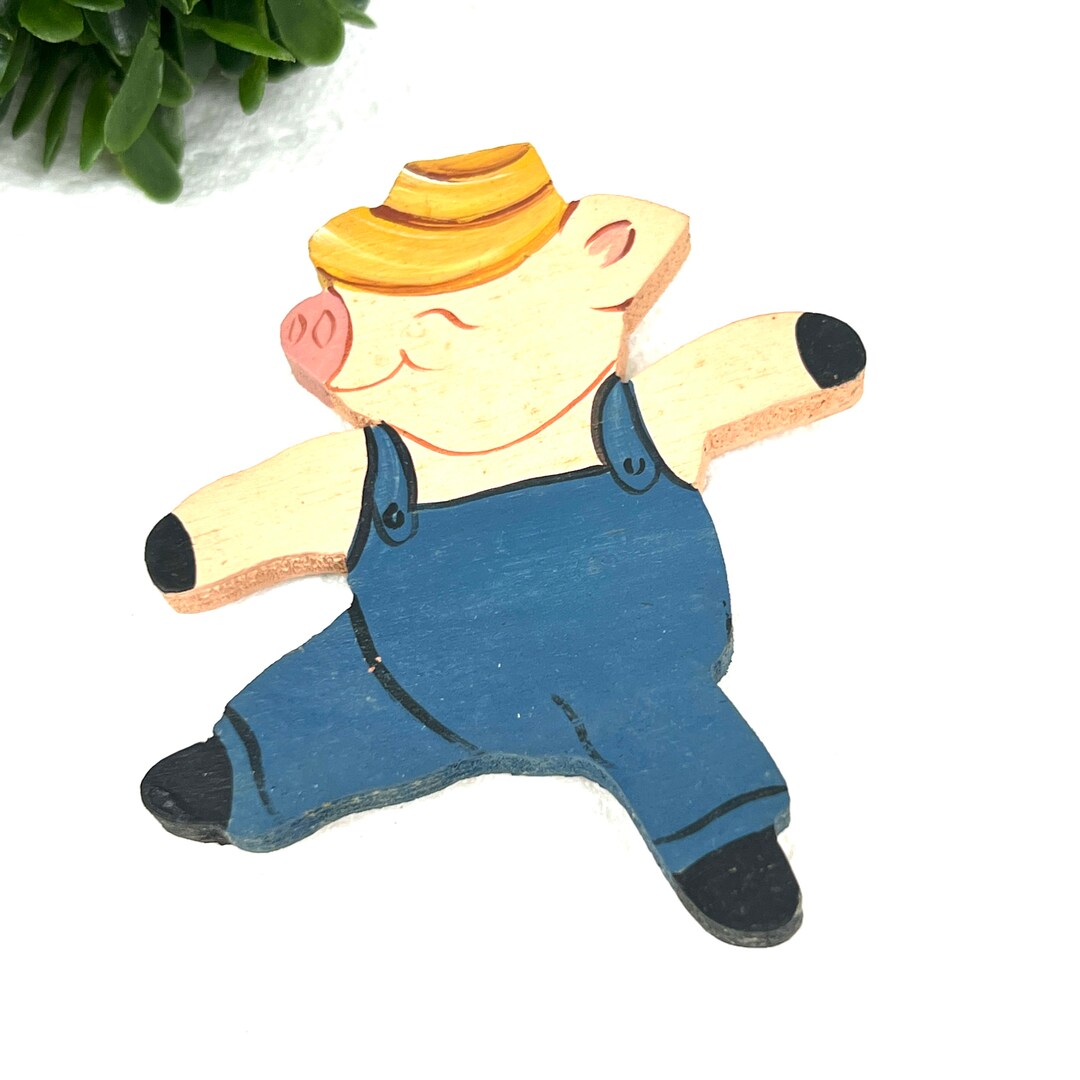 Vintage Refrigerator Magnet - Dancing Farmer Pig in Blue Overalls ...