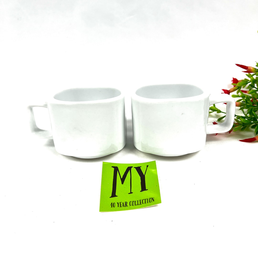 Vintage White Ceramic Espresso Cups: Modern Square Coffee Cup Pair - Etsy