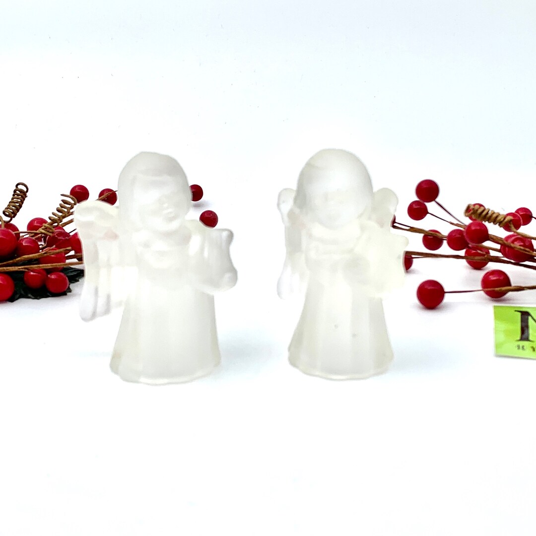 Vintage Frosted Glass Angel Cherub Candlestick Holders - Harp Decor - Etsy