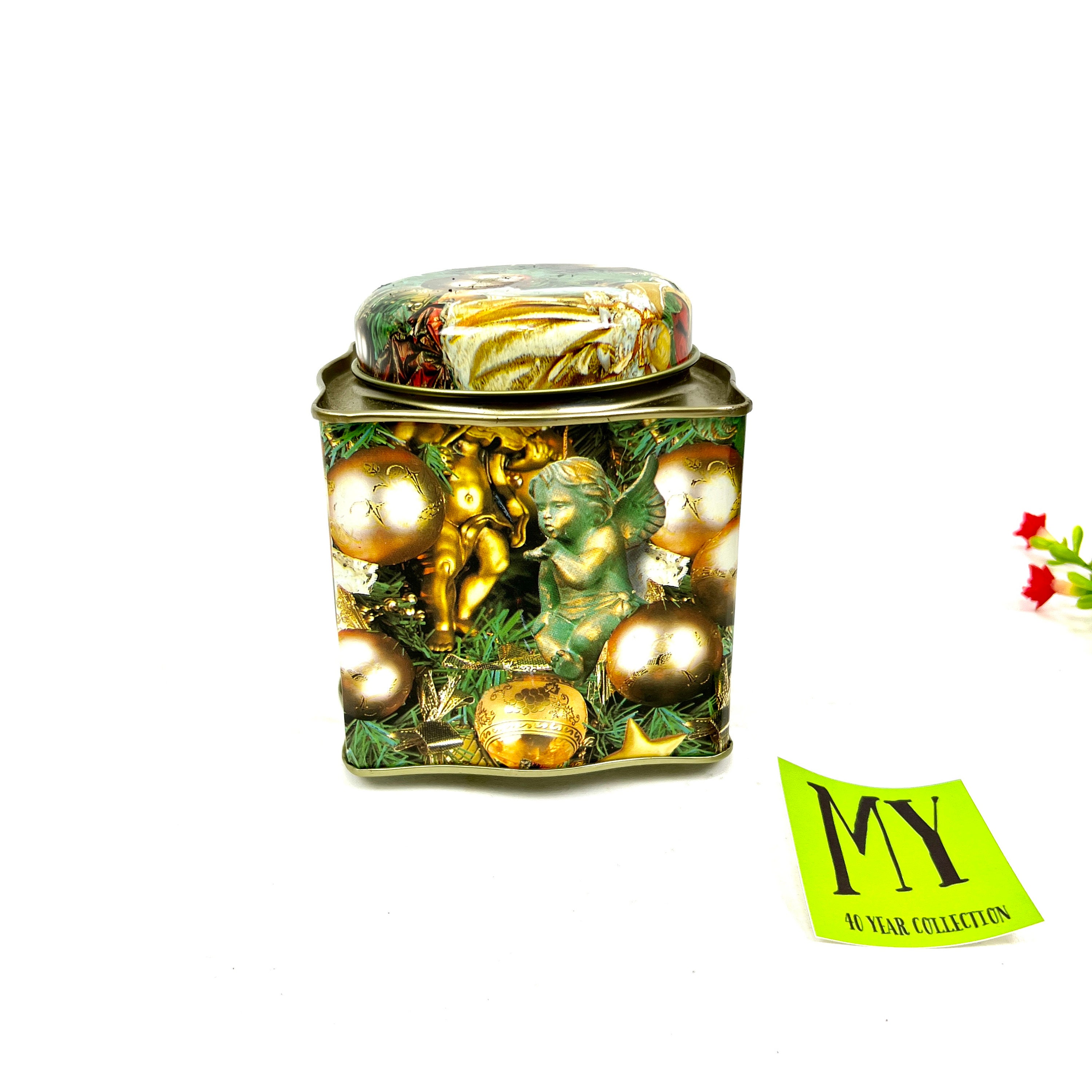 Beautiful Vintage Holiday Square Tin Box With Round Lid - Etsy