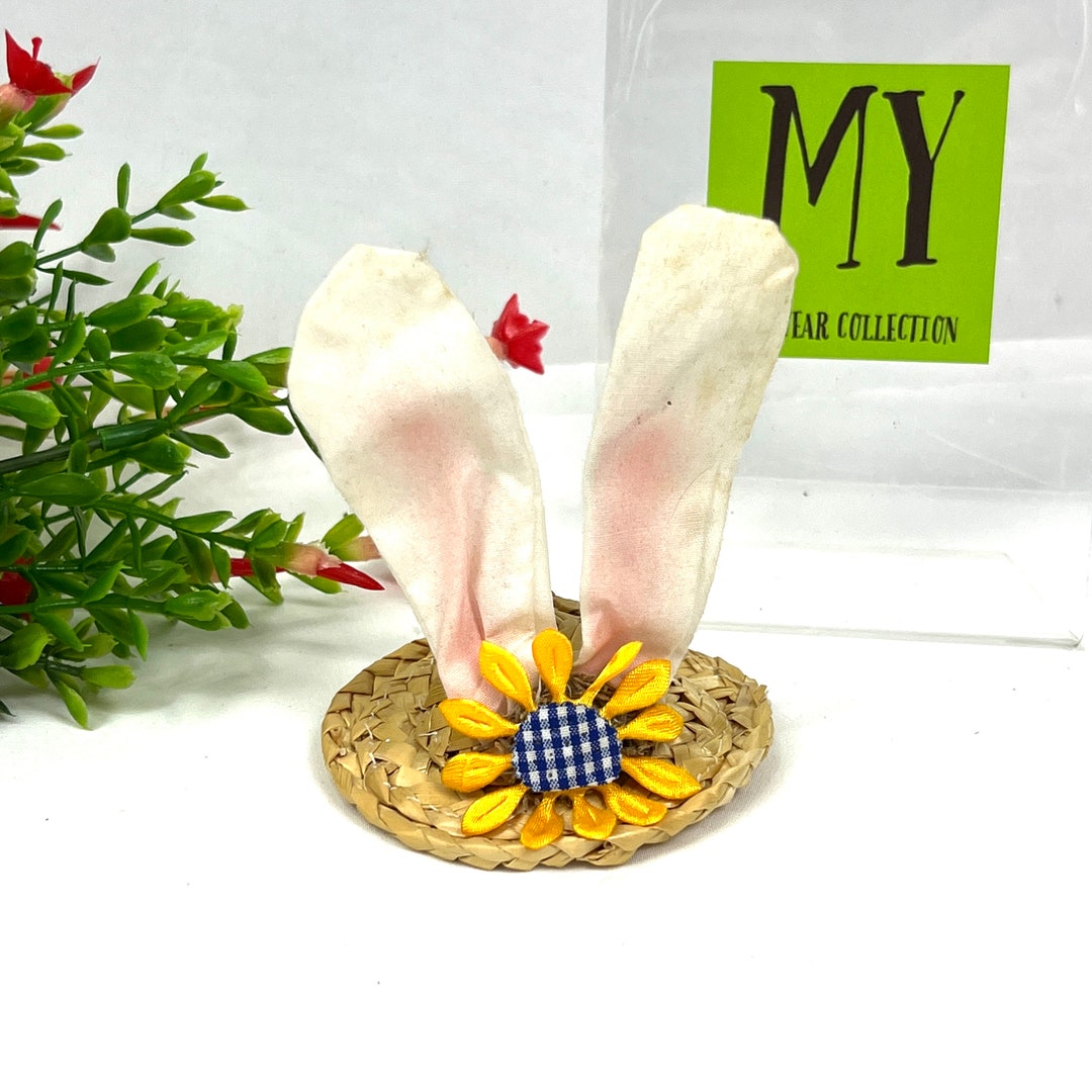 Vintage Handmade Easter Decor - Mini Straw Hat With Bunny Ears and ...